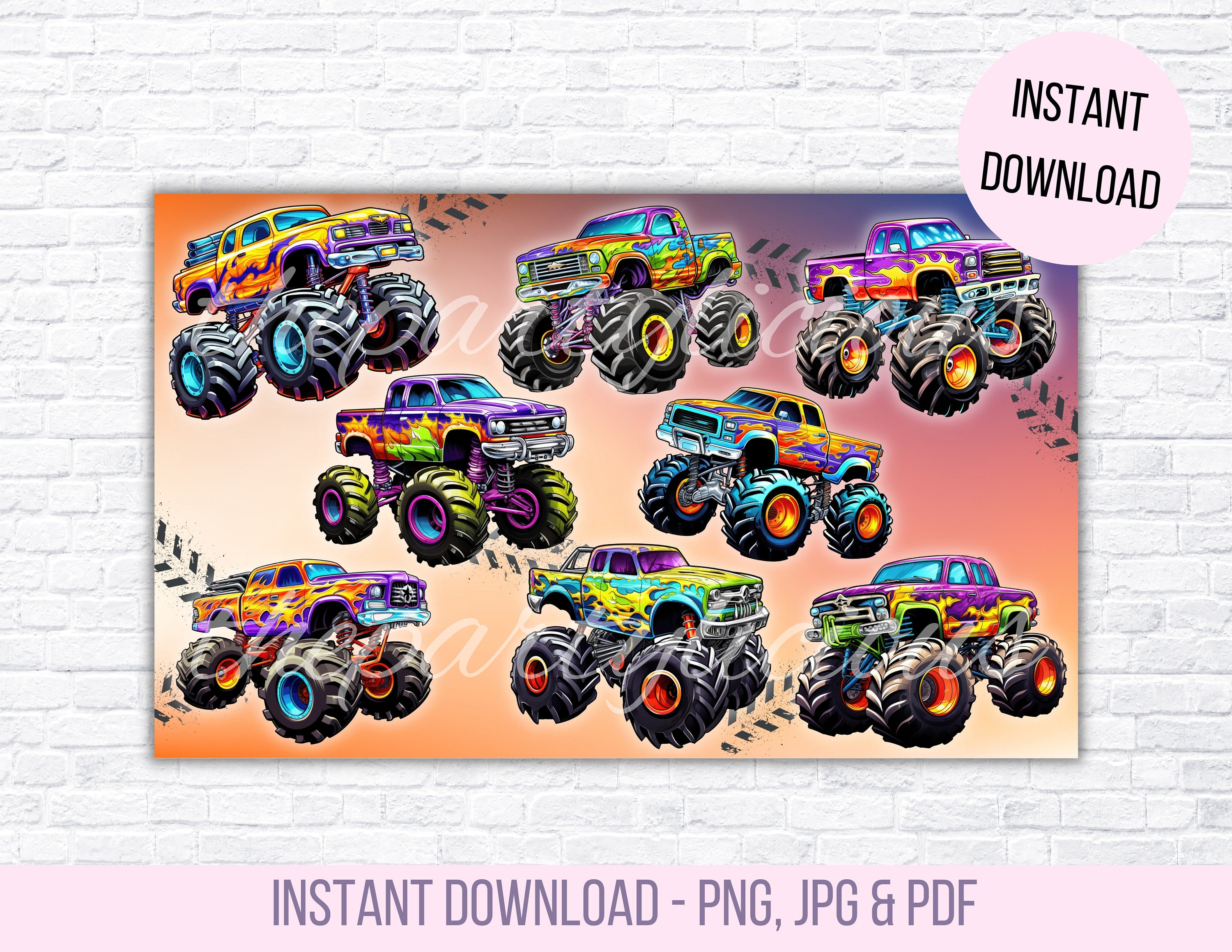 Monster Truck Tumbler Wrap Sublimation 12oz Flip Top PNG File, Girls ...