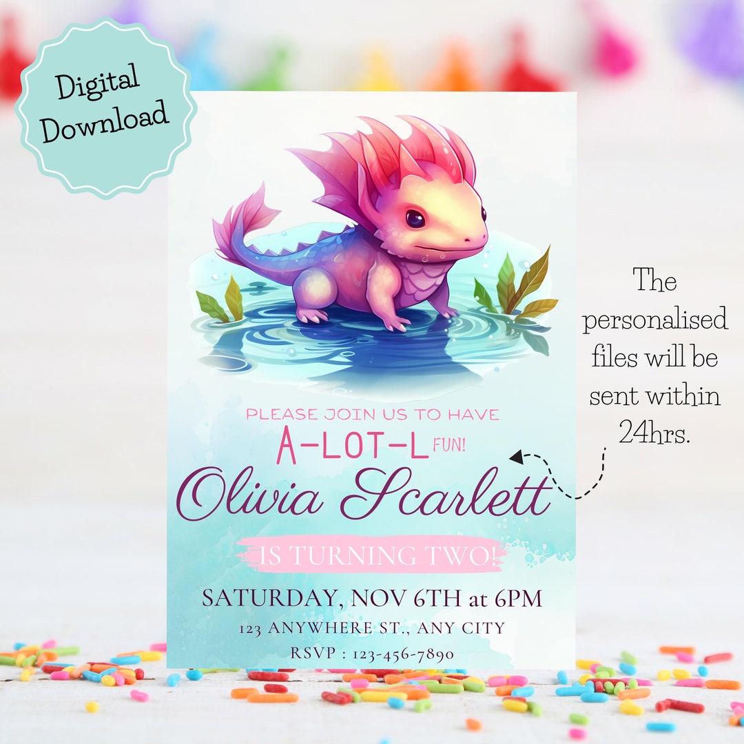 Cute Axolotl Birthday Party Invitation, Axolotl Invite Party Decor ...