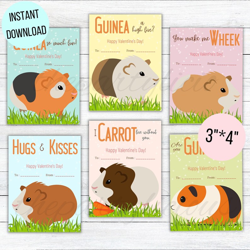 Printable Guinea Pig Valentines Day Cards, Classroom Valentines Day ...