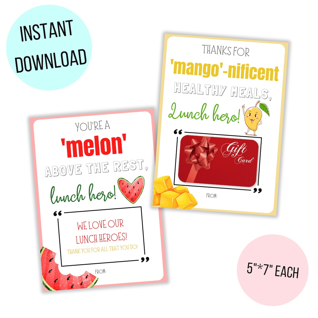 Printable National School Lunch Hero Day 2024 Gift Cards, School Lunch ...