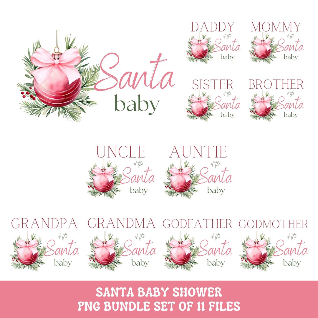 Santa Baby Shower Png Bundle Sublimation, Pink Winter Christmas Baby ...