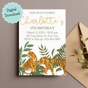 Little Tiger Birthday Party Invitation, Safari Tiger Themed Birthday ...