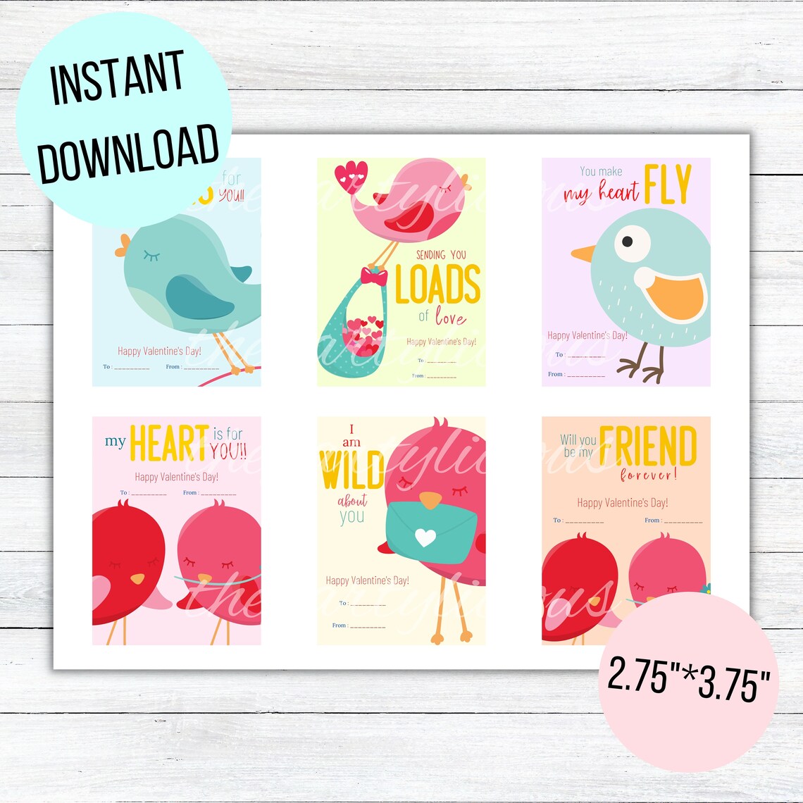 Printable Birds Valentines Day Cards, Classroom Kids Valentines Day ...