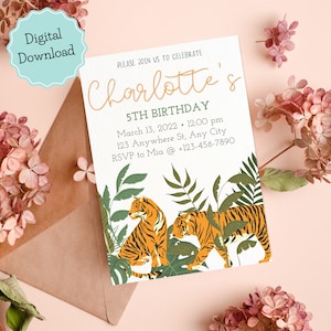 Little Tiger Birthday Party Invitation, Safari Tiger Themed Birthday ...