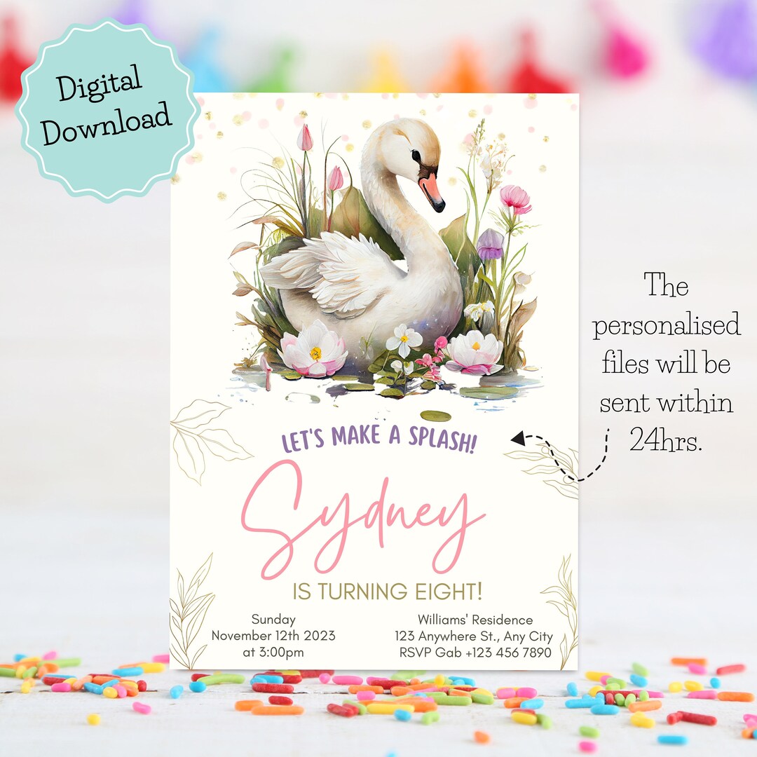 Pink Swan Birthday Party Invitation Boho Swan Theme Party Invite Swan ...