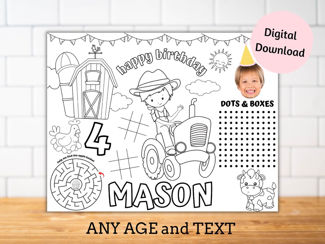 Personalised Farm Party Activity Sheet With Photo,kids Birthday ...