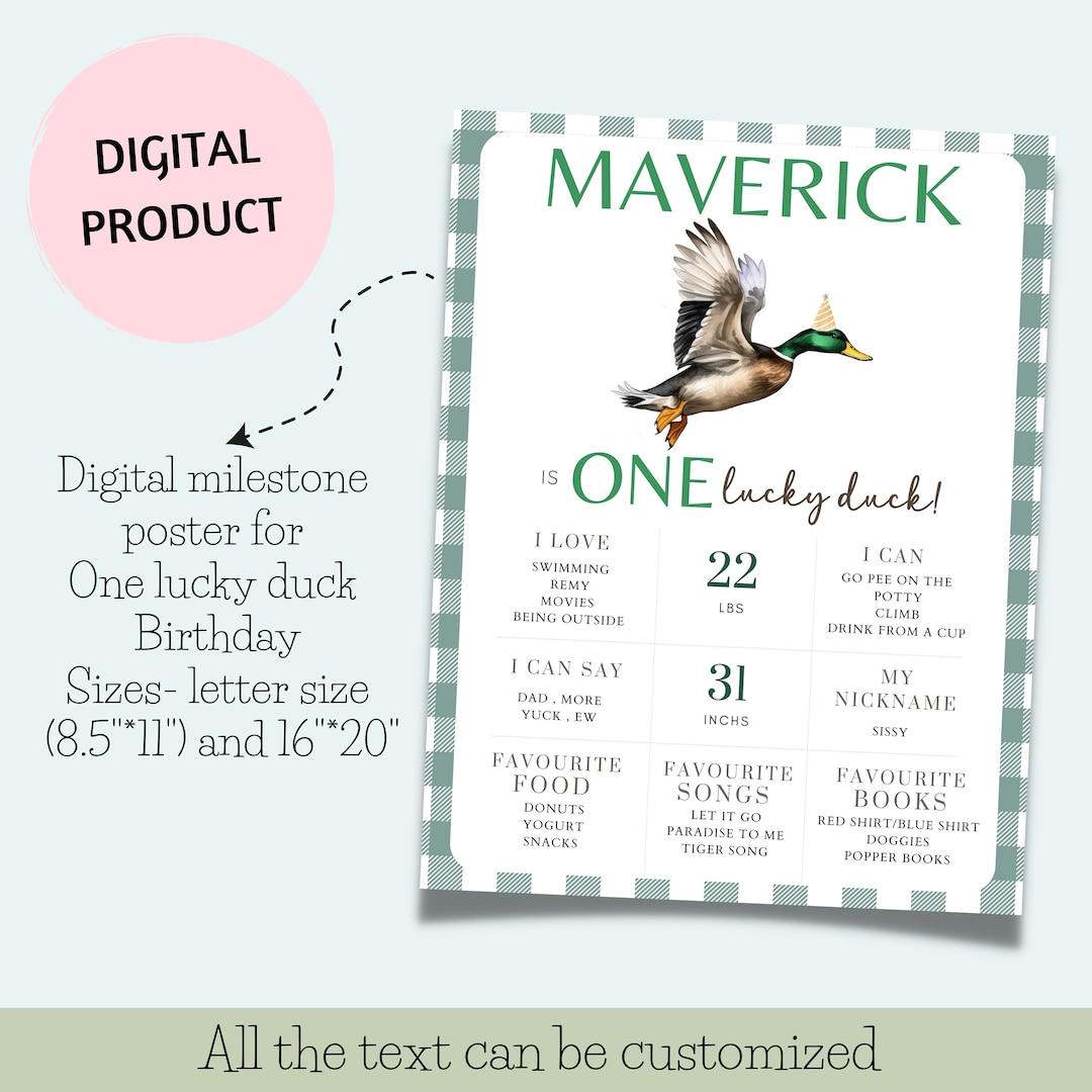 One Lucky Duck Birthday Milestone Board, Duck Hunting Theme First ...