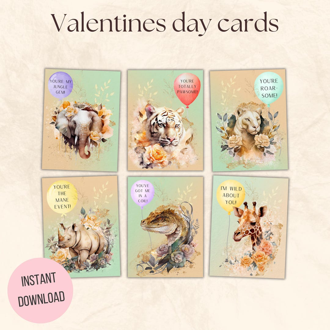 Printable Safari Valentines Day Cards, Animals Valentines Day Cards ...