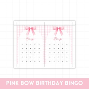 Pink Bow First Birthday Bingo Games Set, Printable Retro Pink Bow Girly ...