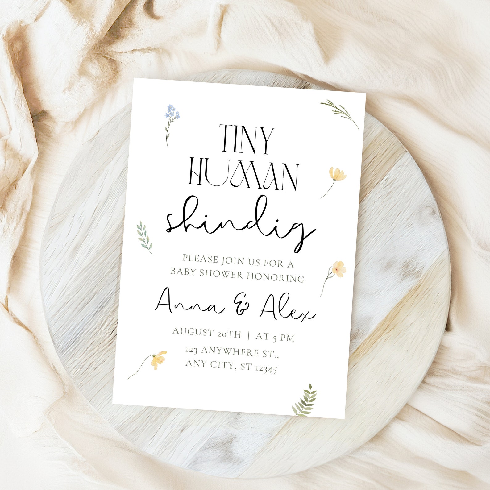 Tiny Human Shindig Baby Shower Party Invitation, Modern Tiny Human ...