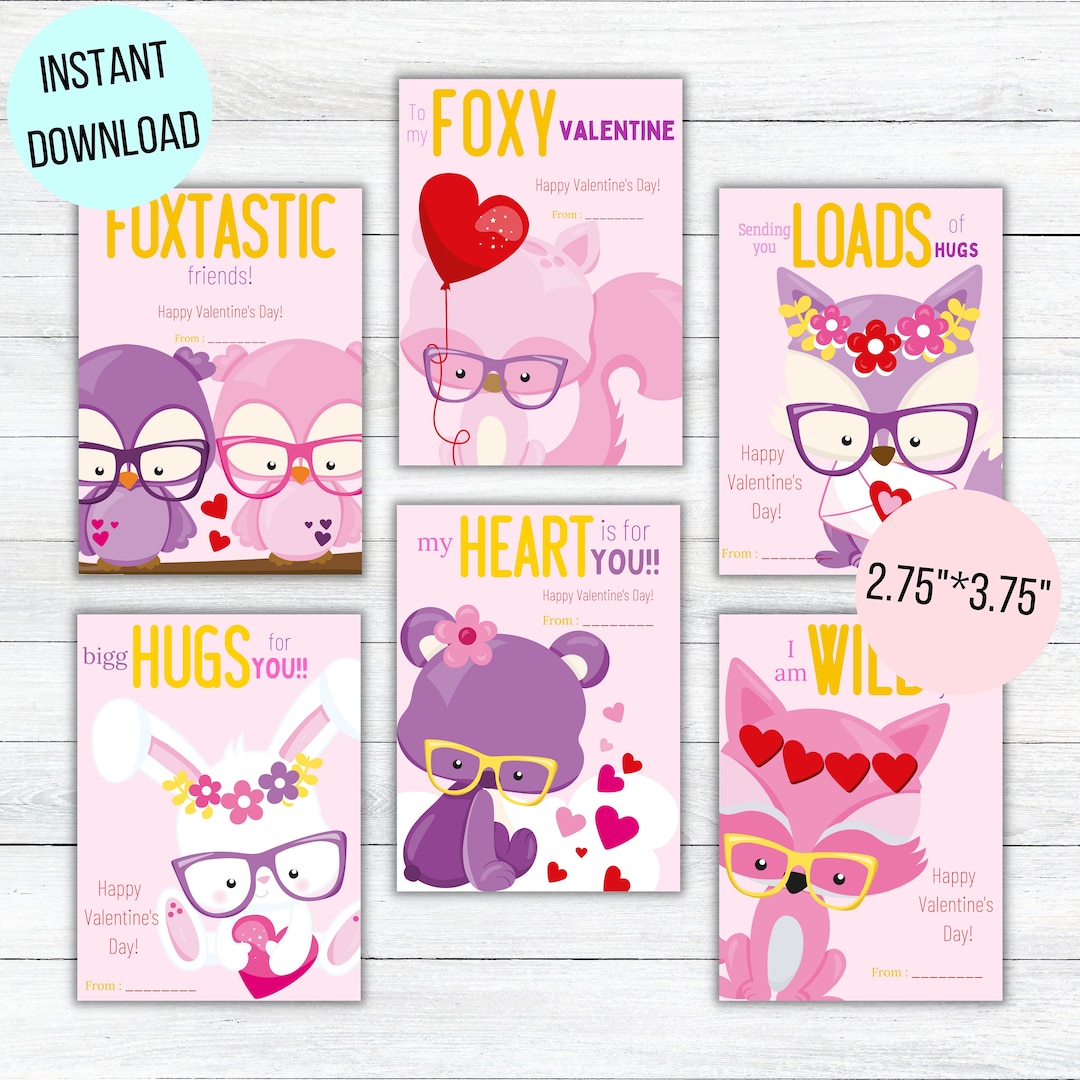 Printable Fox Valentines Day Cards, Classroom Kids Valentines Day Cards ...