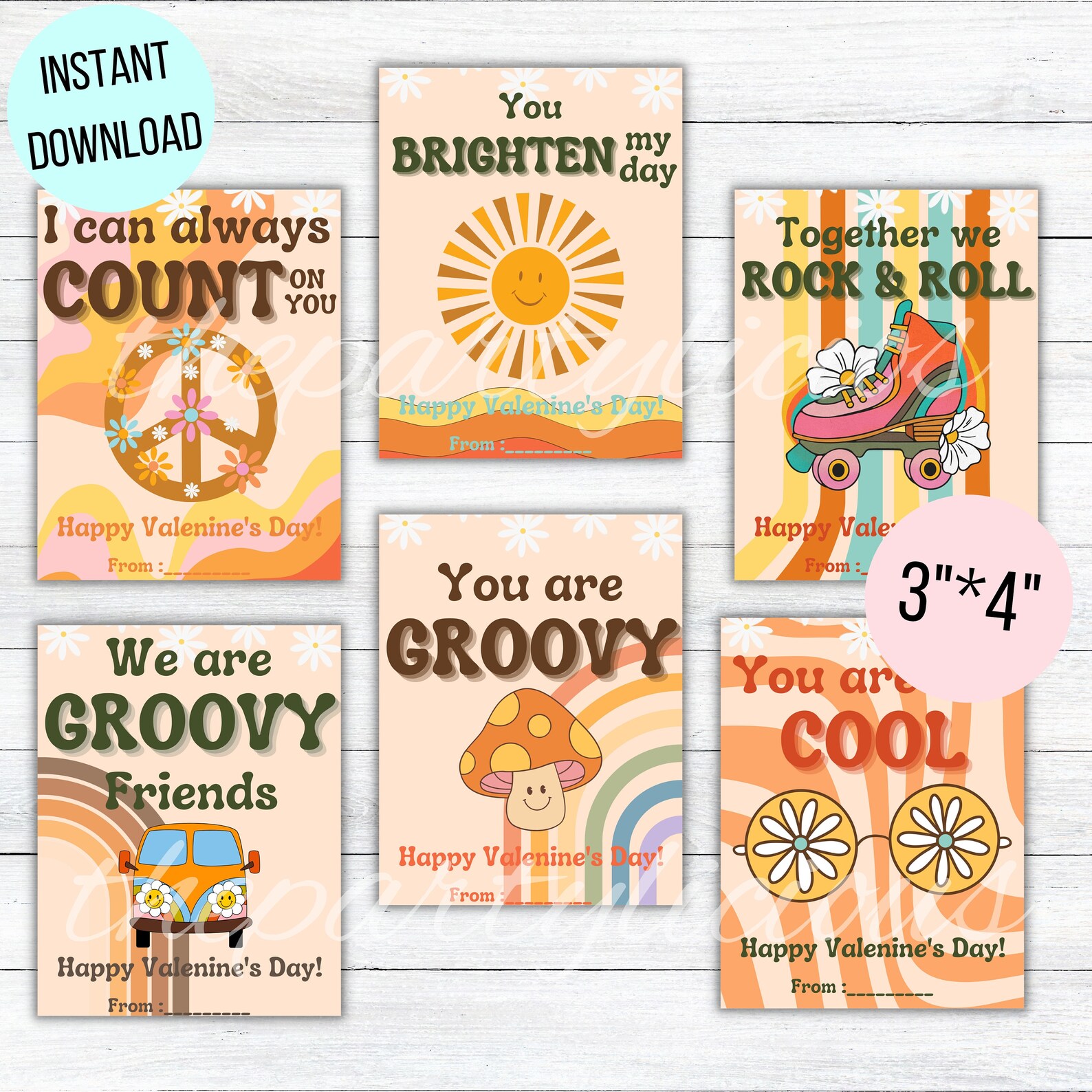 Printable Groovy Valentines Day Cards, Classroom Kids Valentines Day ...