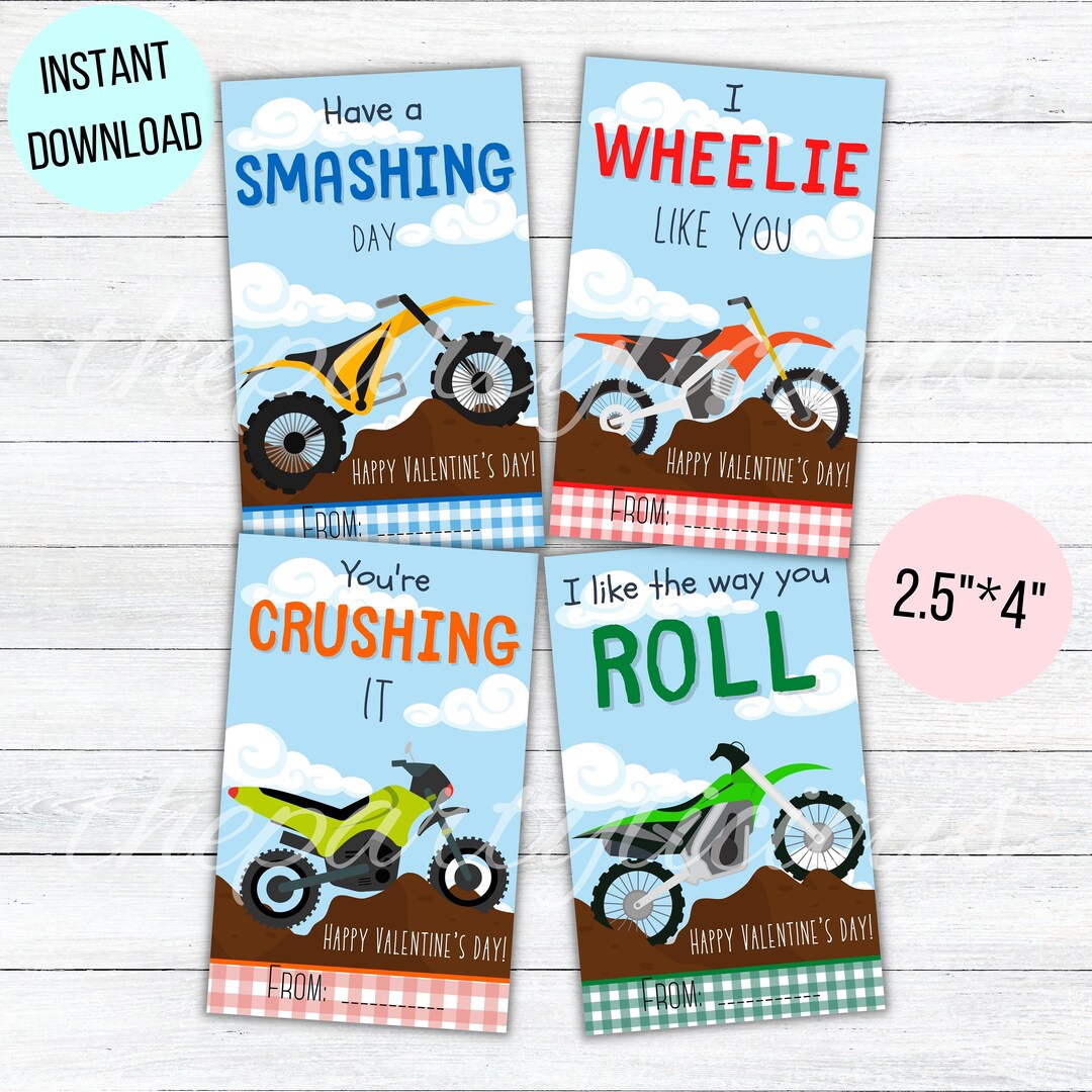 Printable Dirt Bike Valentines Day Cards, School Kids Valentines Day ...