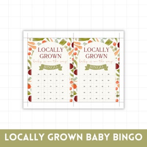 Locally Grown Baby Shower Bingo Games, Printable Gardening Locally ...