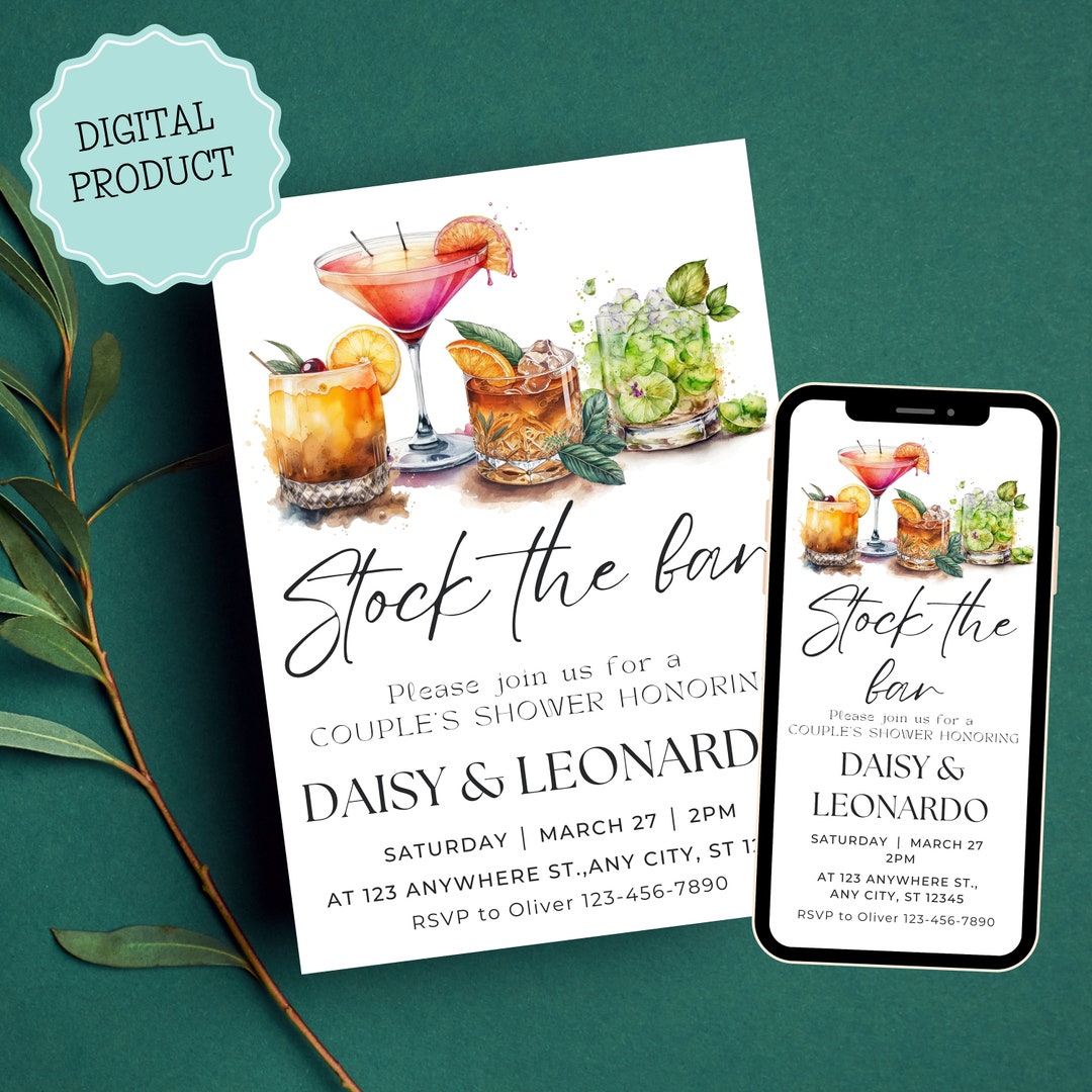 Let's Stock the Bar Invitation, Engagement Party Couples Wedding Shower ...
