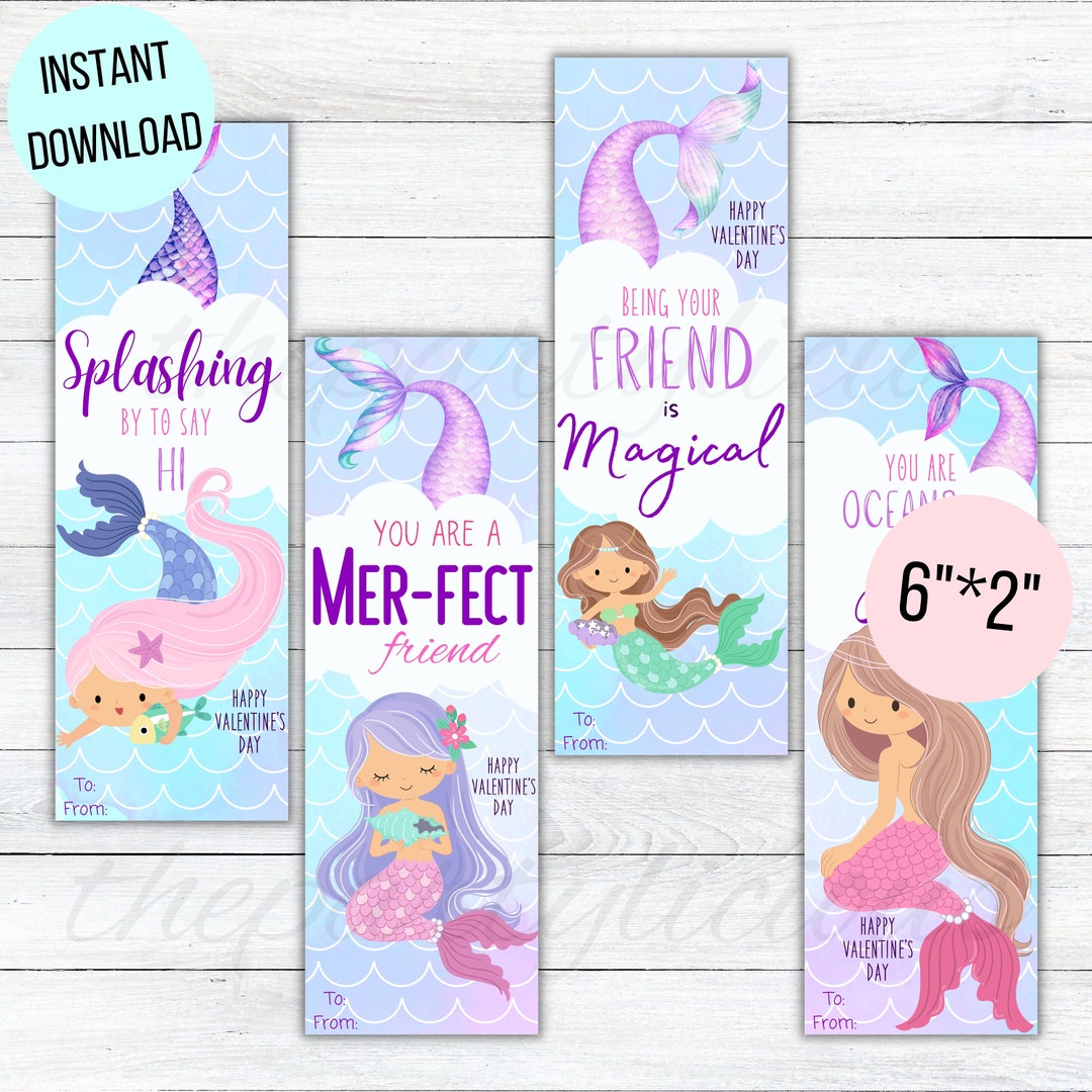 Printable Mermaid Bookmark Valentines Day Cards, School Classroom ...