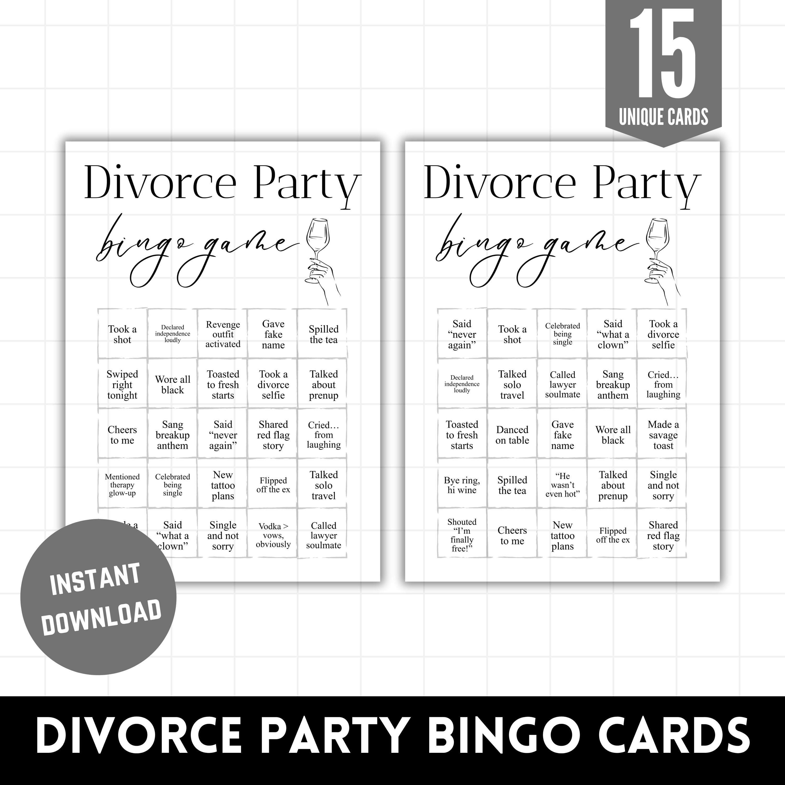 Printable Divorce Party Bingo Games, Breakup Party Game Bingo, Newly ...