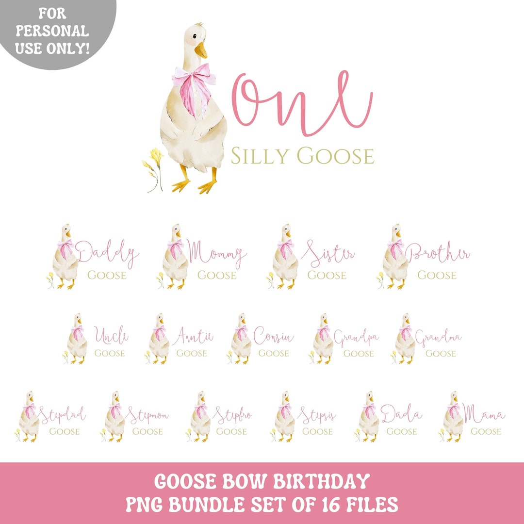 One Silly Goose Birthday Shirt PNG Bundle, Pink Goose Theme First ...