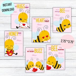 Printable Bee Valentines Day Cards, Classroom Kids Valentines Day Cards ...
