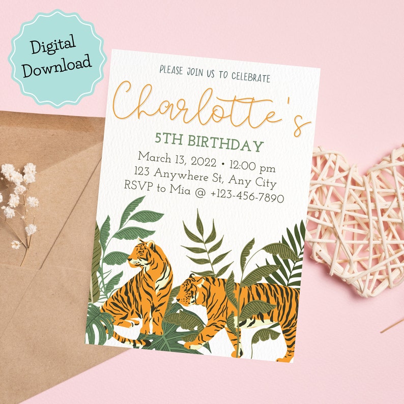Little Tiger Birthday Party Invitation, Safari Tiger Themed Birthday ...