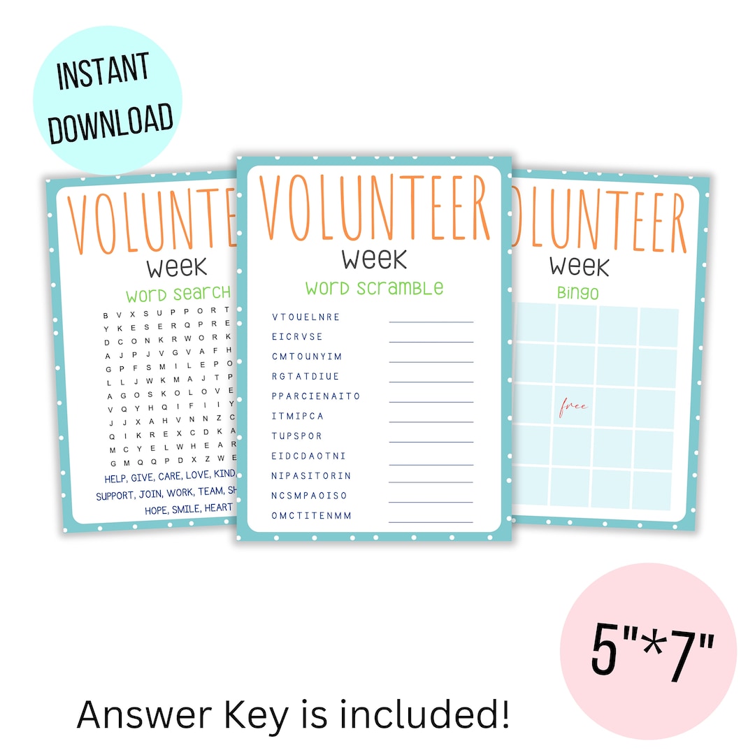 Happy National Volunteer Week 2024 Printable Games, Happy Volunteer ...