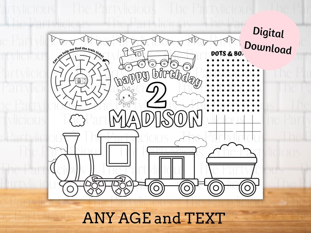 Train Birthday Party Placemats, Trai Coloring and Activity Sheet, Train ...