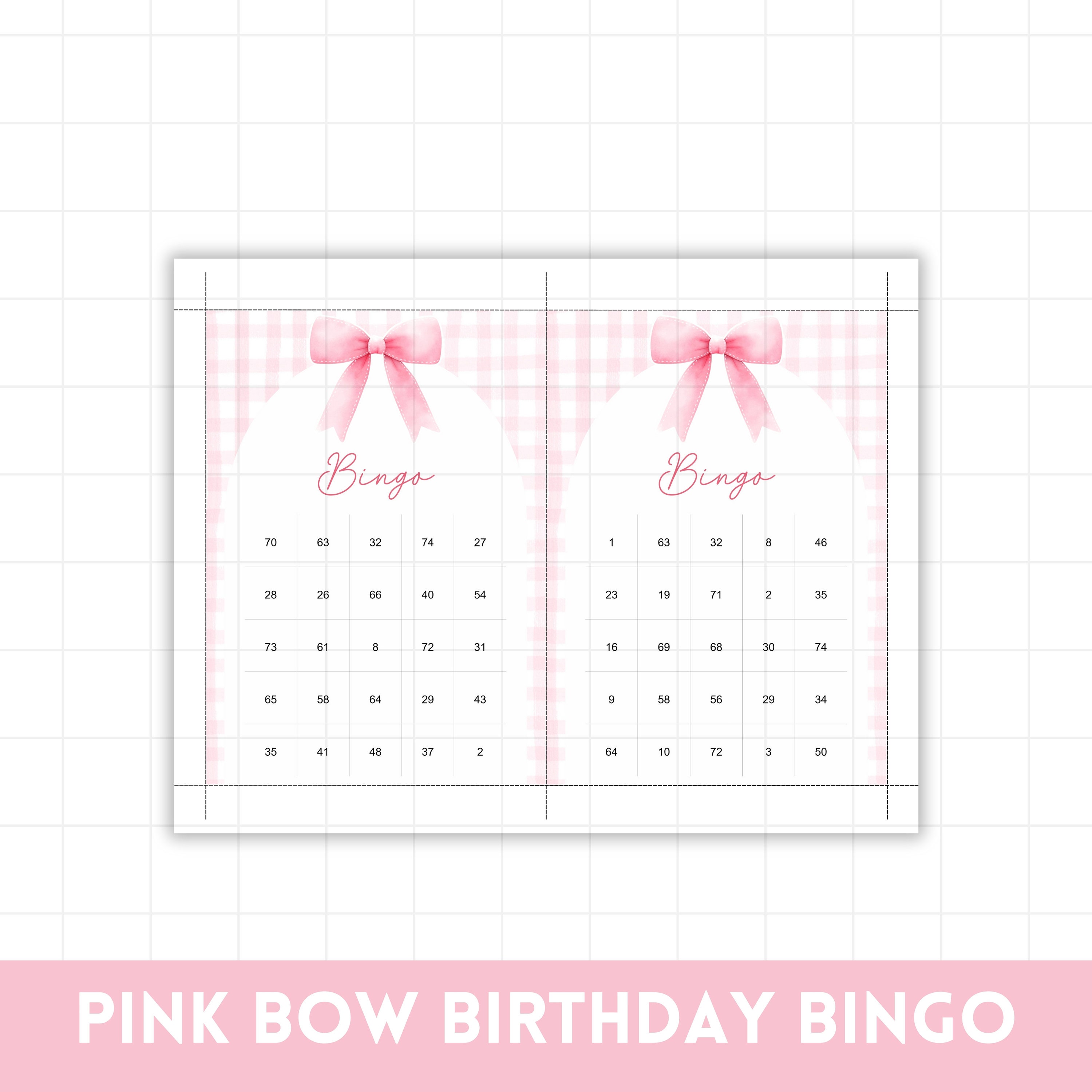 Pink Bow First Birthday Bingo Games Set, Printable Retro Pink Bow Girly ...