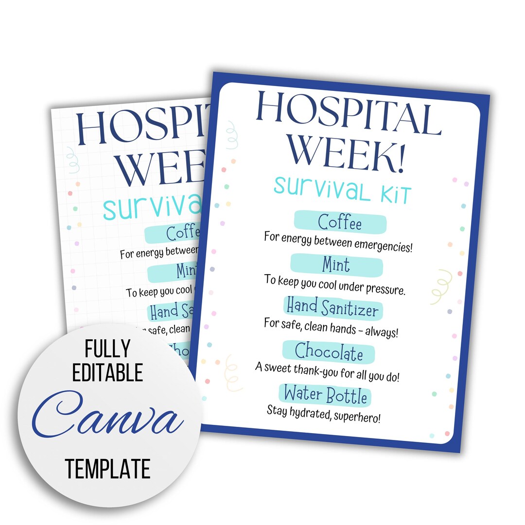 Hospital Week 2025 Survival Kit Tags, Canva Editable Template Hospital ...