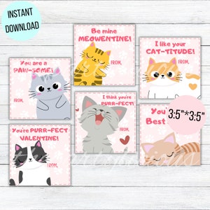 Printable Cat Valentines Day Cards, Classroom Kids Valentines Day Cards ...