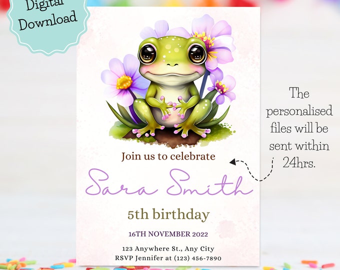 Frog Invitation, Frog Birthday Invitation, Hop on Over Birthday ...