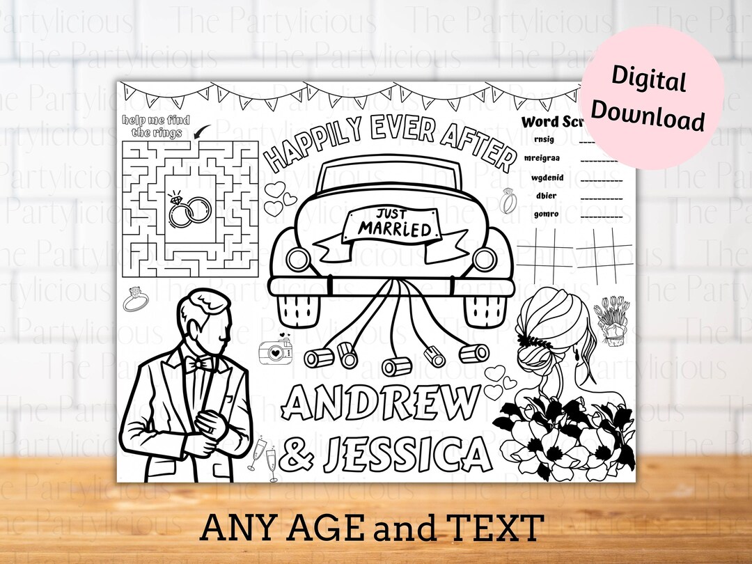 Kids Wedding Games, Lids Activity Sheet for Wedding, Wedding Coloring ...