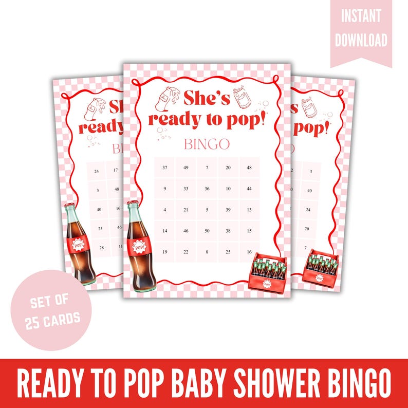 Ready to Pop Baby Shower Bingo Games, She's Ready to Pop Shower Game ...
