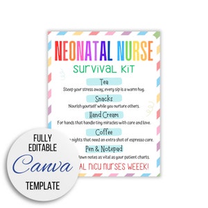Editable NICU Nurses Week Survival Kit Card Template, Neonatal Nurses ...