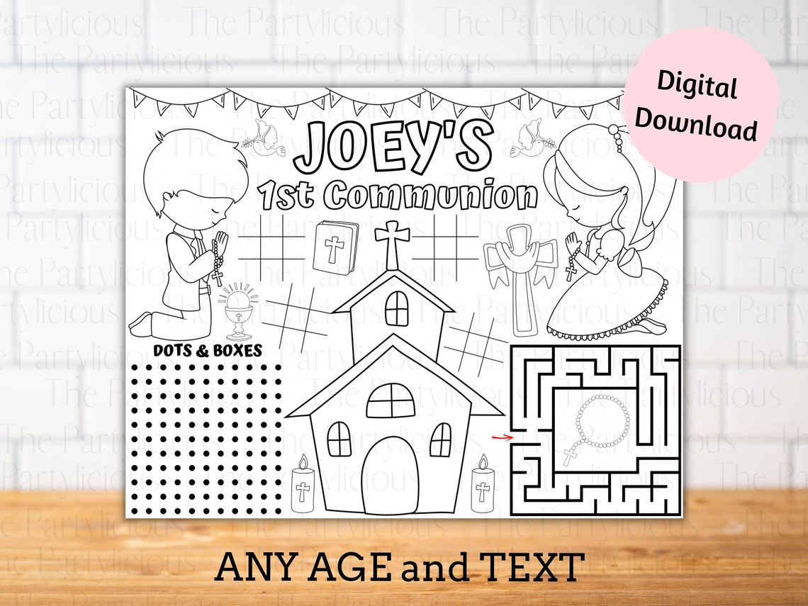 First Communion Coloring Activity Sheet, Holy Communion Placemats ...