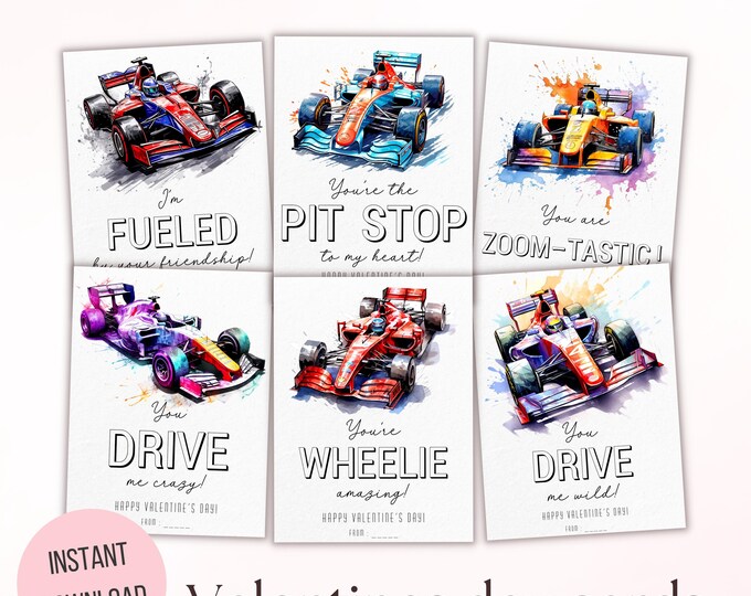 Printable Race Cars Valentines Day Cards, Classroom Kids Valentines Day ...