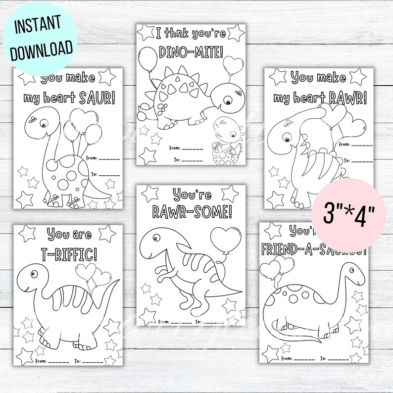 Printable Dinosaur Valentines Day Cards, Dinosaur Kids Valentines Day ...