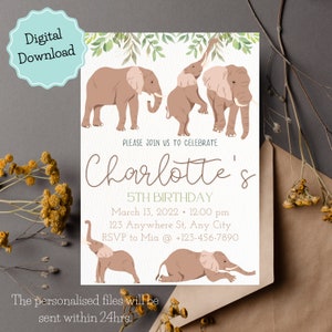 Elephant Birthday Party Invitation, Elephant Themed Birthday Party ...