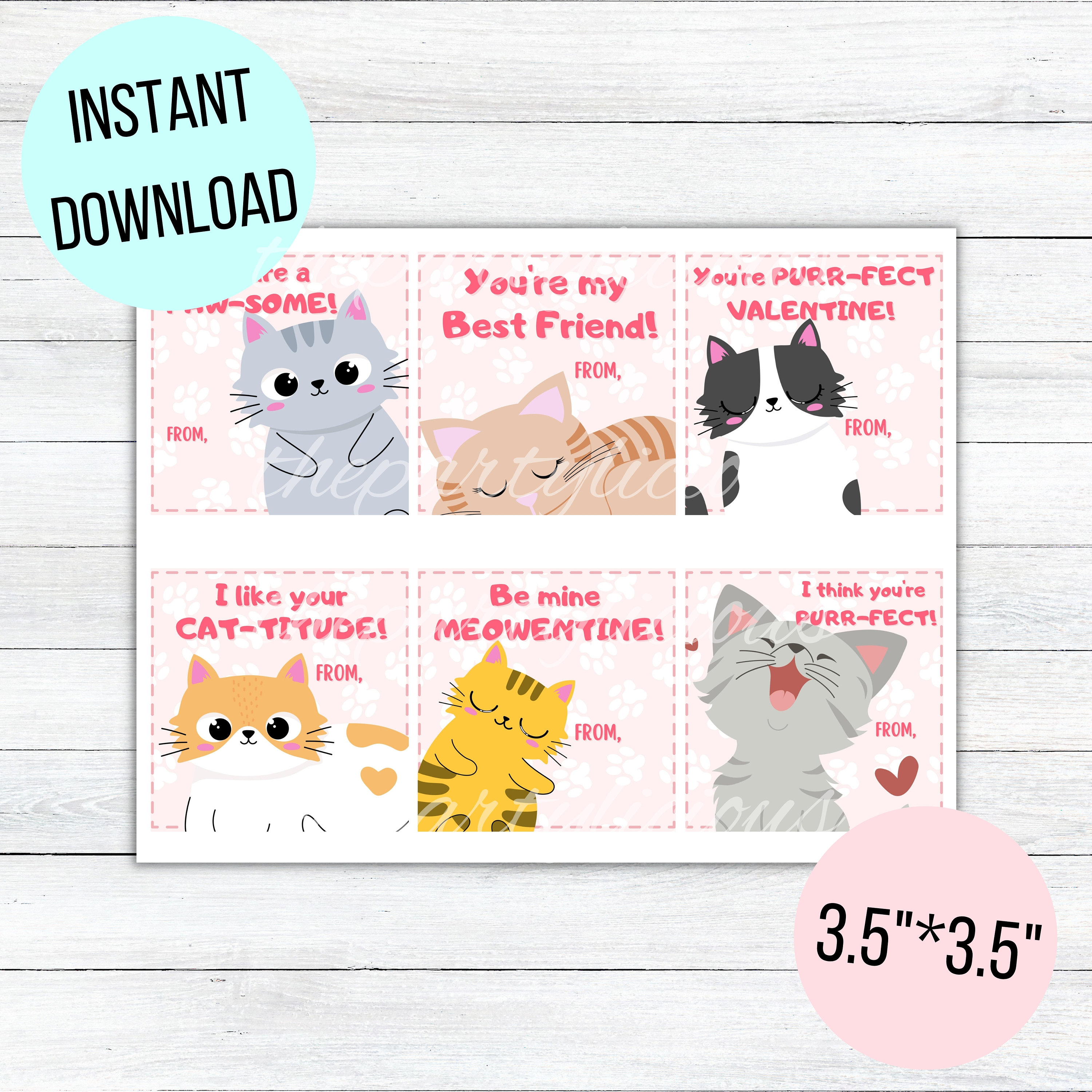 Printable Cat Valentines Day Cards, Classroom Kids Valentines Day Cards ...