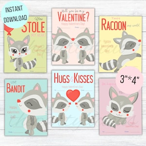 Printable Racoon Valentines Day Cards, Classroom Kids Valentines Day ...
