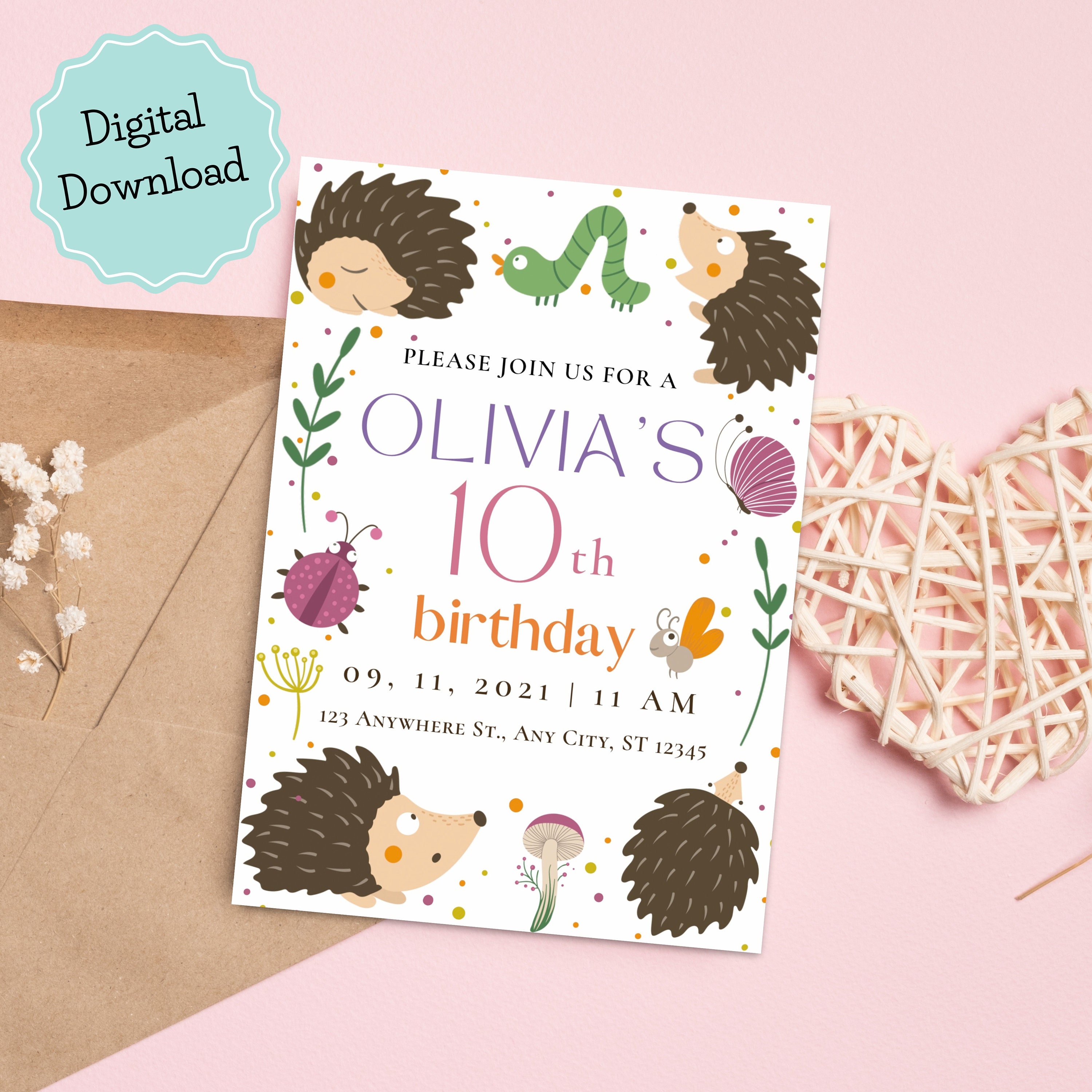 Cute Hedgehog Party Invitation Hedgehog Birthday Invite - Etsy