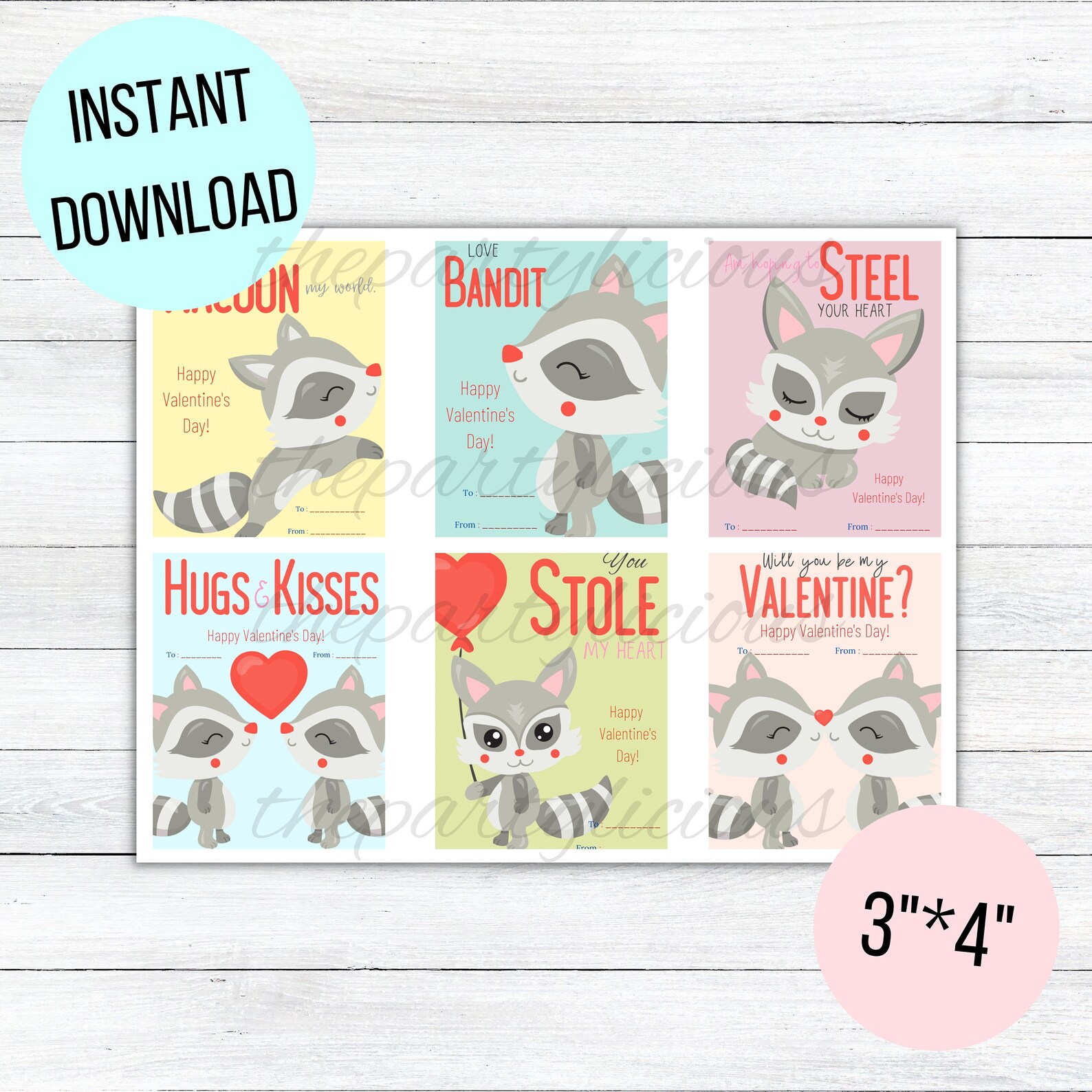 Printable Racoon Valentines Day Cards, Classroom Kids Valentines Day ...