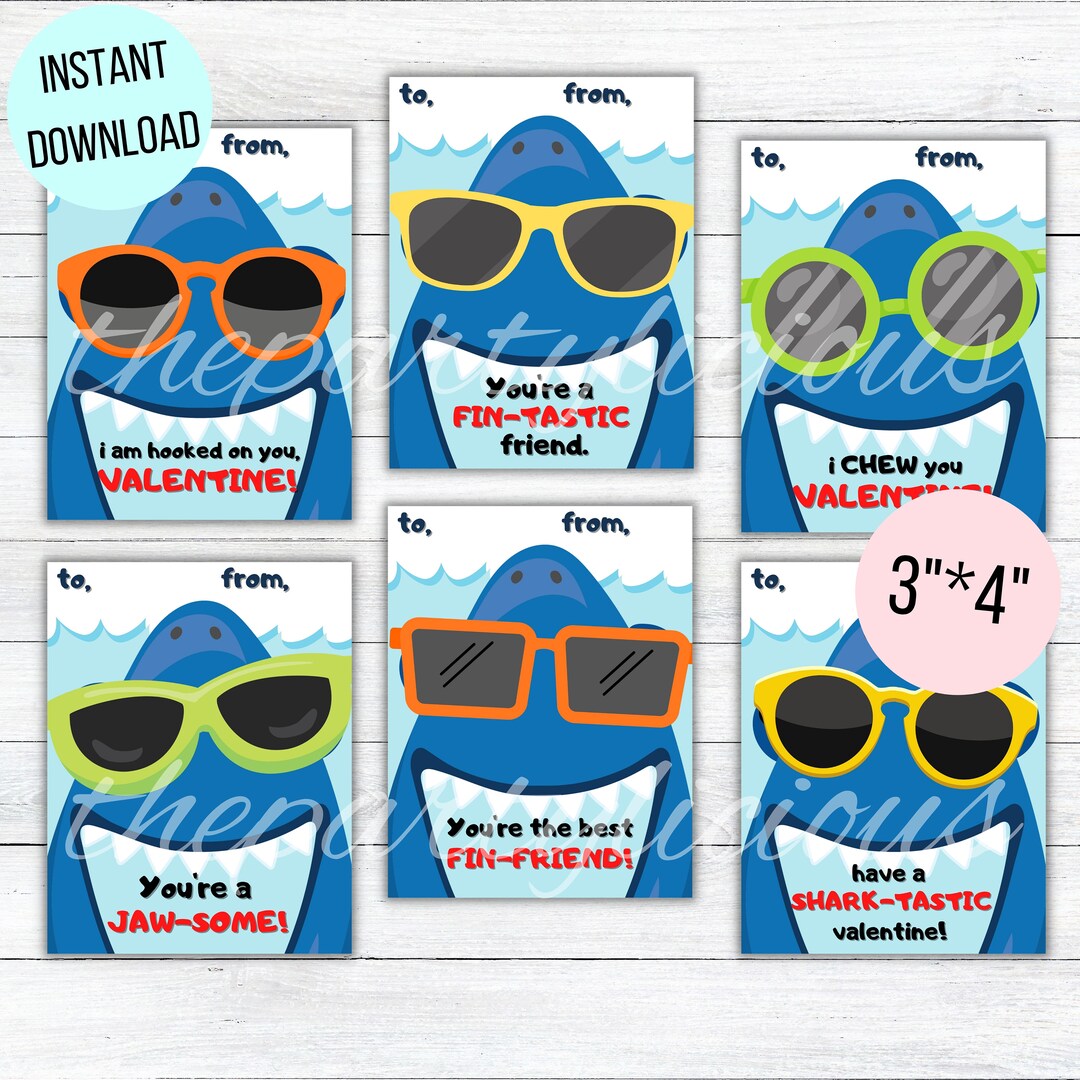 Printable Shark Valentines Day Cards, Classroom Kids Valentines Day ...