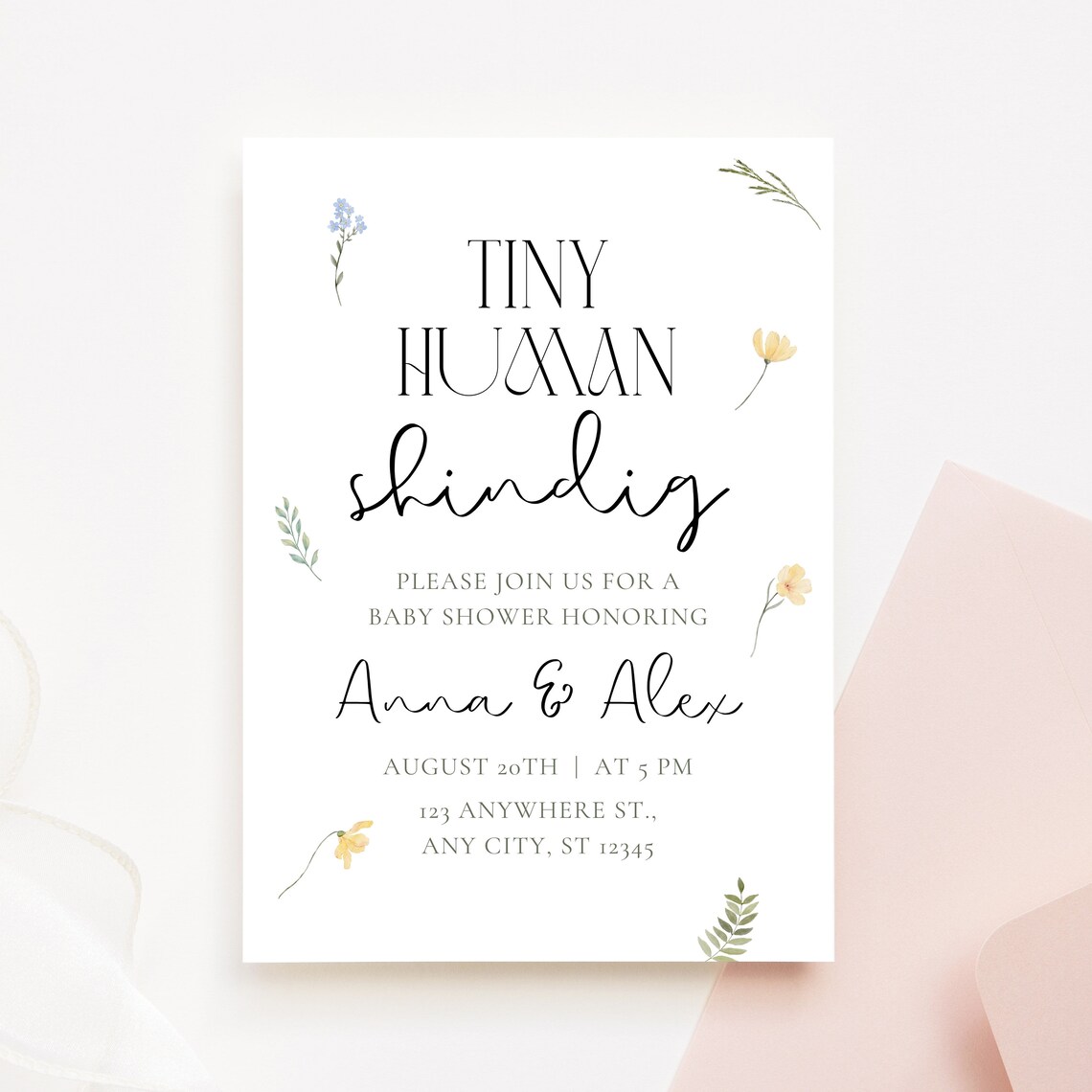 Tiny Human Shindig Baby Shower Party Invitation, Modern Tiny Human ...