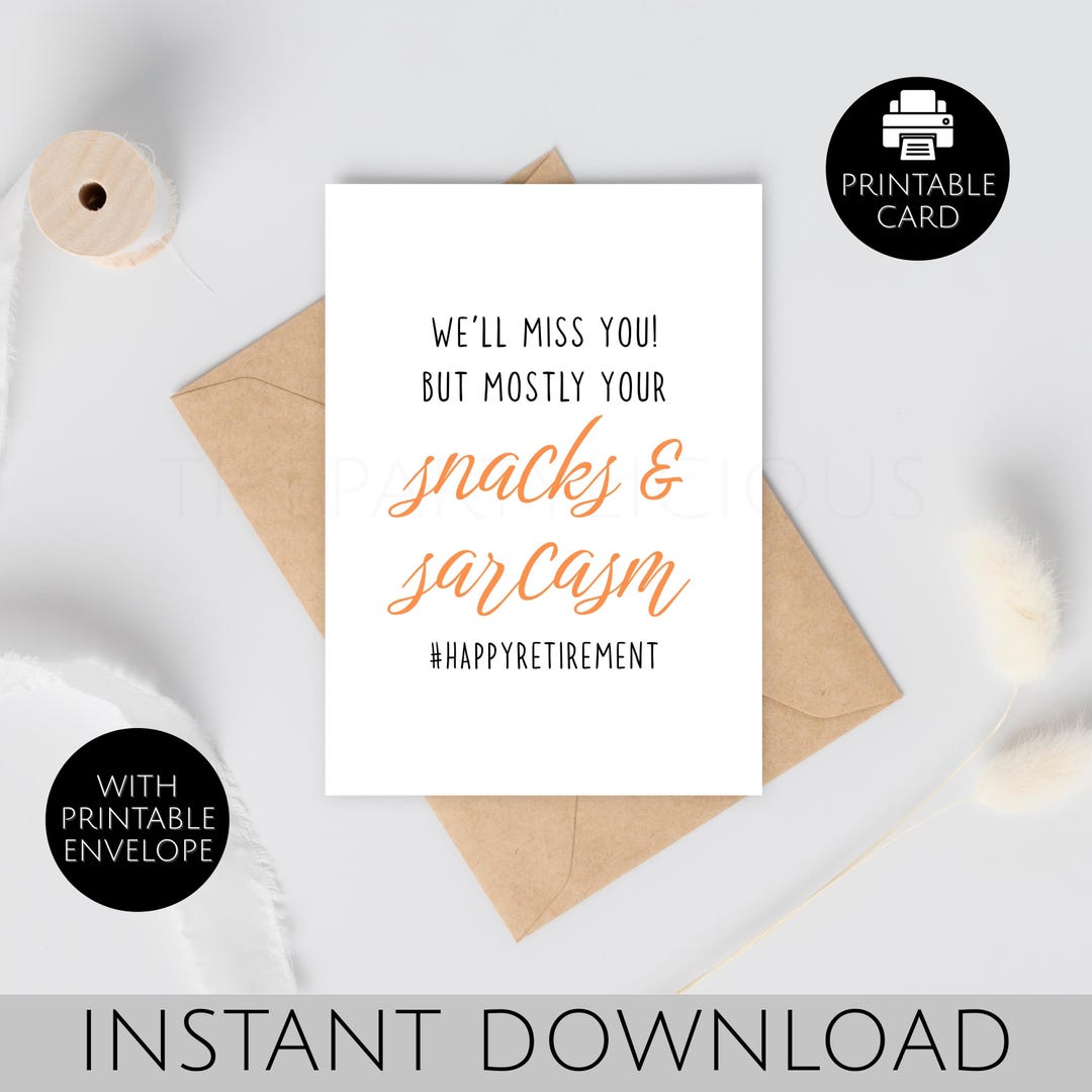 Printable Snacks and Sarcasm Farewell Greeting Card for Colleague or ...