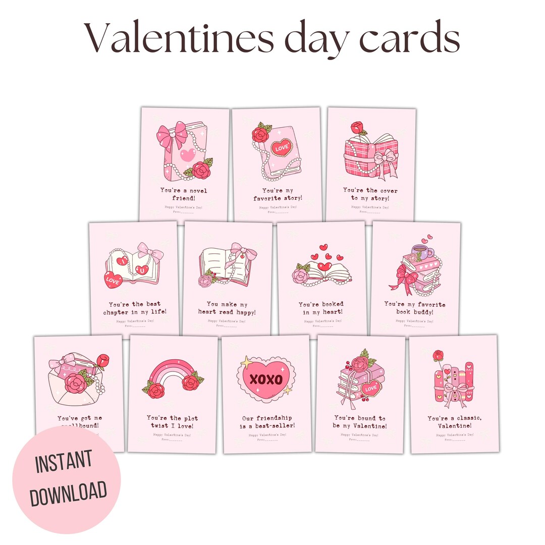 Printable Books Valentines Day Cards, School Kids Valentines Day Cards ...