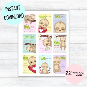 Printable Cute Sloth Valentines Day Cards, Sloth Kawaii Kids Valentines ...