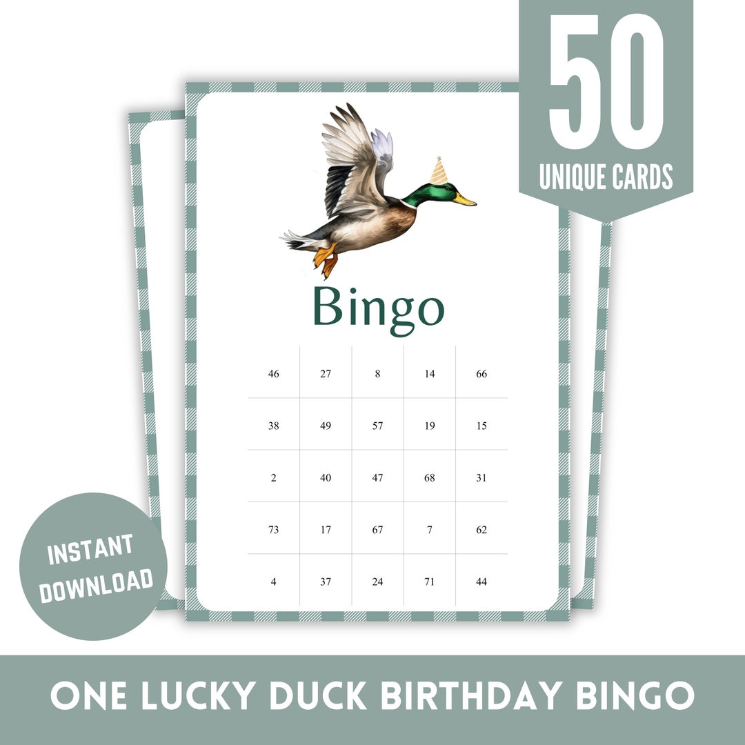 One Lucky Duck First Birthday Bingo Games Set, Printable One Lucky Duck ...