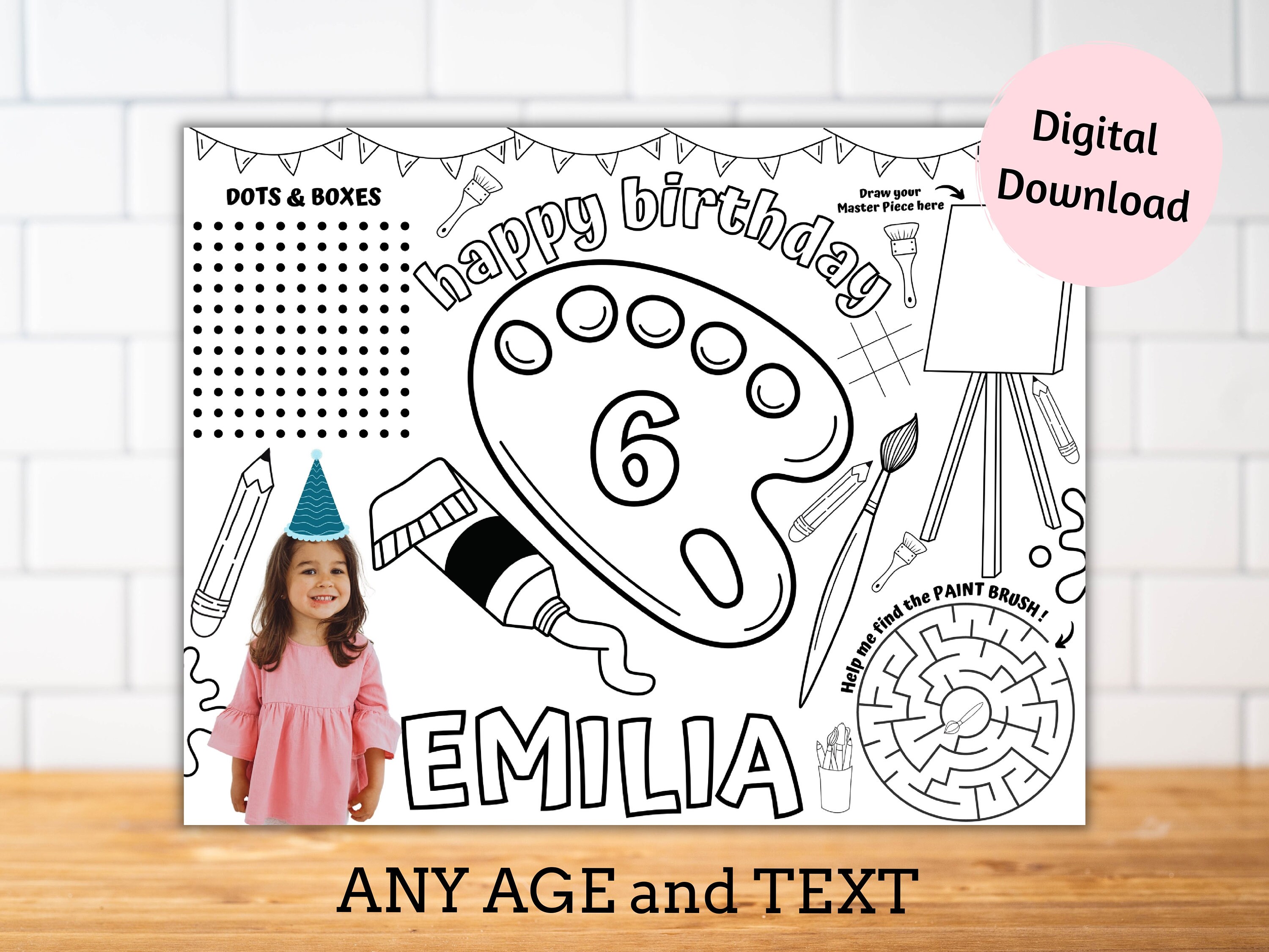 Birthday Party Activity Sheet With Photo, Birthday Placemats, Party ...