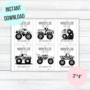 Printable Monster Truck Valentines Day Cards, School Kids Valentines ...