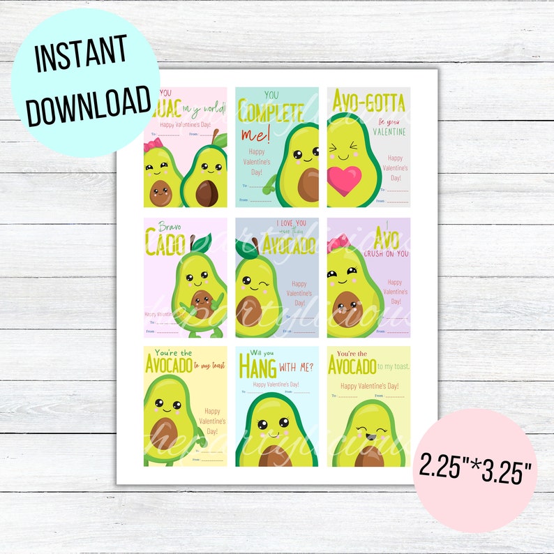 Printable Cute Avocado Valentines Day Cards Avocado Kawaii - Etsy